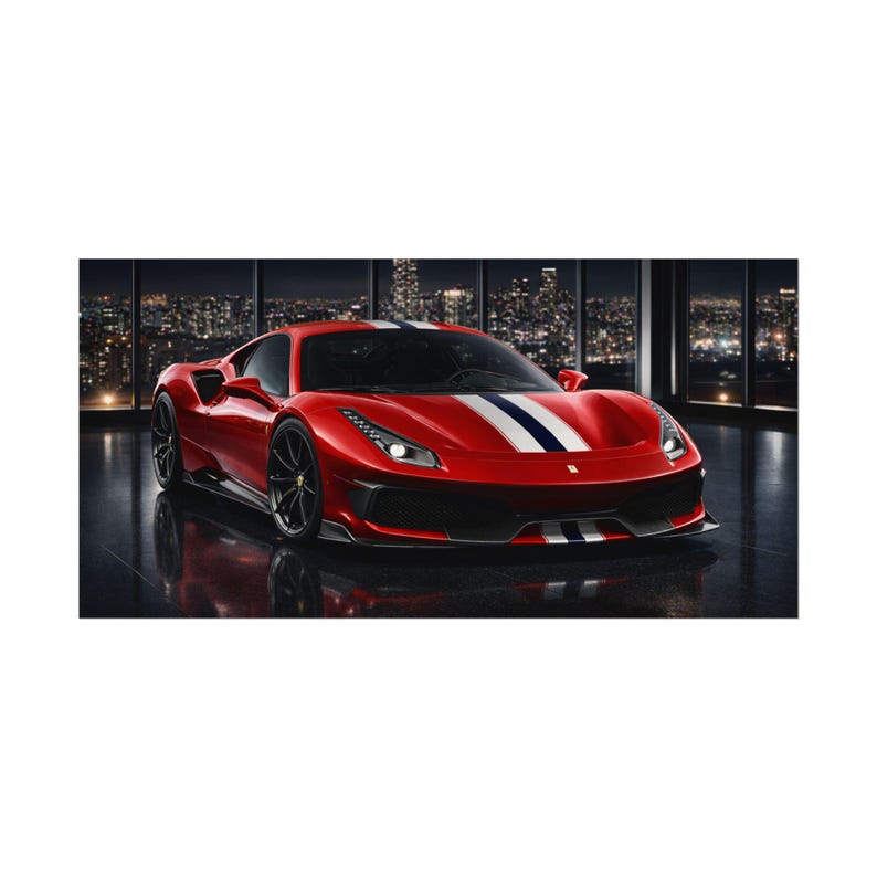 Red Ferrari 458 Pista Sports Car Racing Stripe Poster | Matte ...