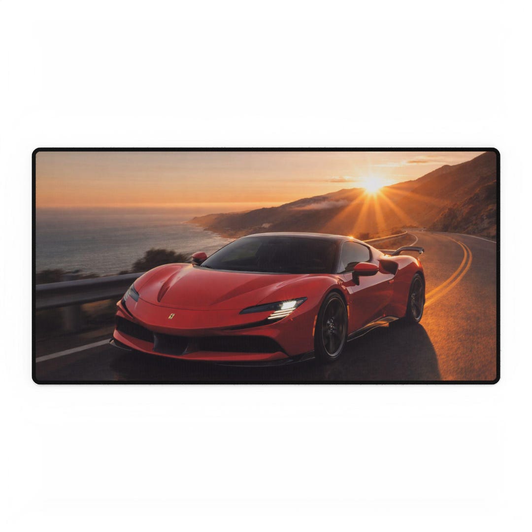 Red Ferrari SF90 Sports Car Sunset Desk Mat | Racing Car Mouse Pad ...