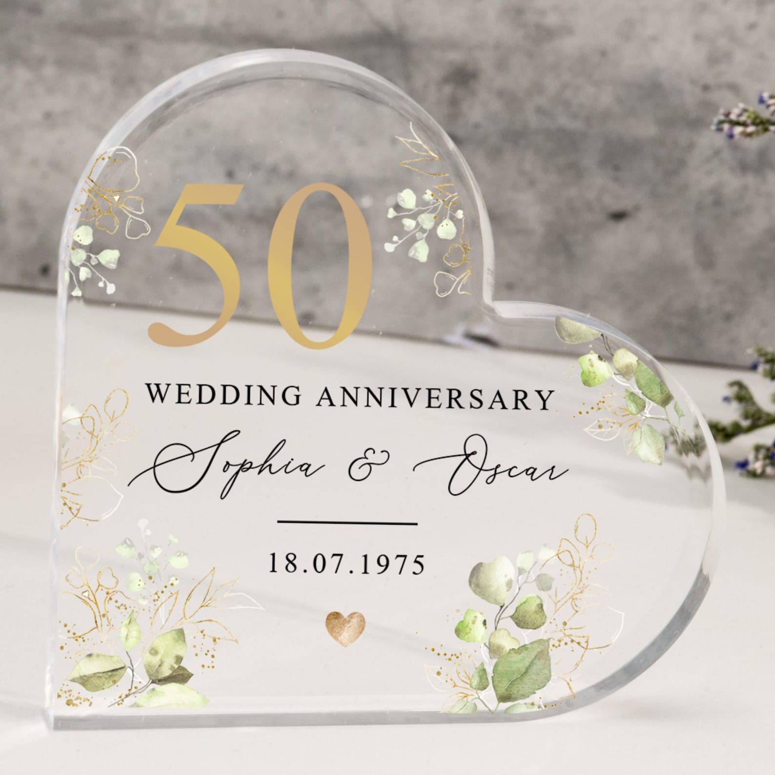 Personalized Golden Anniversary Cake Topper 50th Anniversary Gift Heart ...