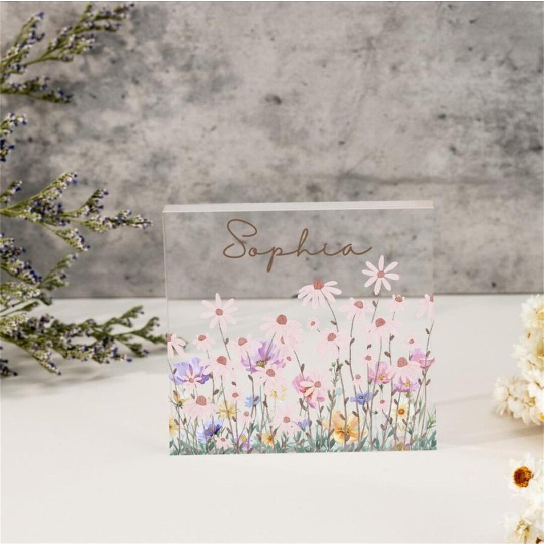 Flower Name Plate, Mixed Floral Design Name Plate, Acrylic Name Plate ...