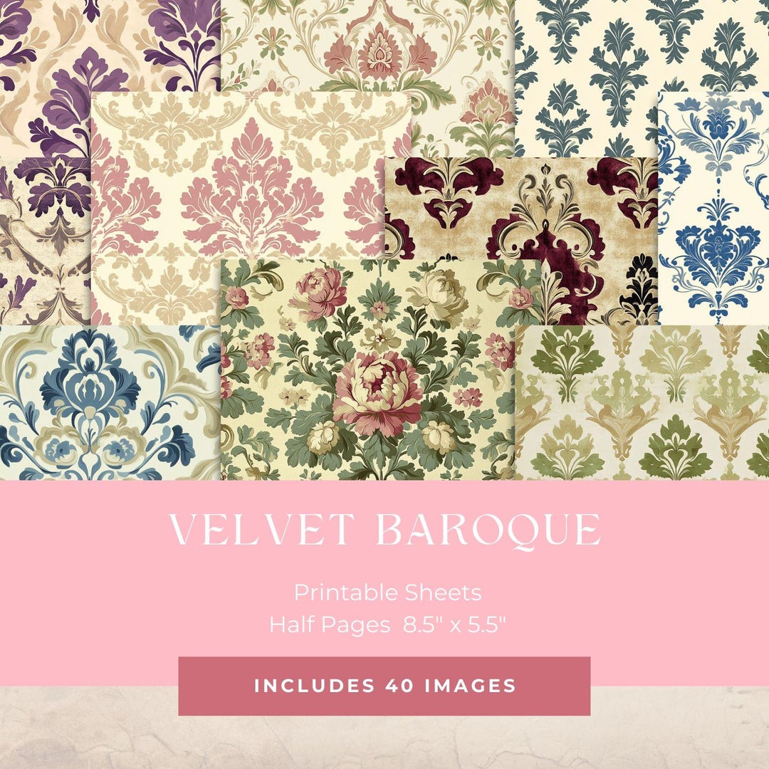 Velvet Baroque Junk Journal Pages Digital Scrapbook Paper Kit Vintage ...