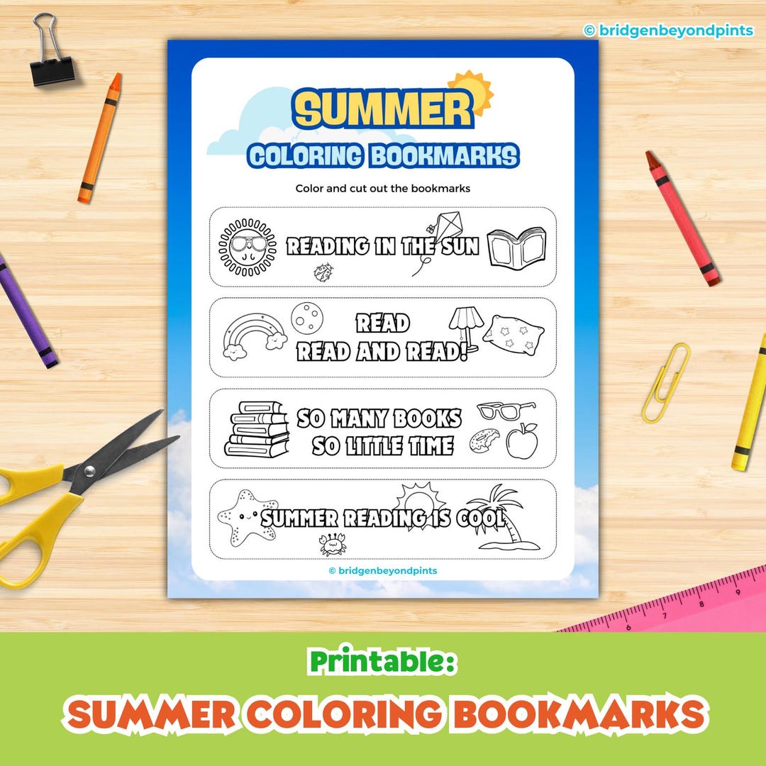 Summer Coloring Bookmarks, Cute Bookmarks PDF, Kids Activities ...