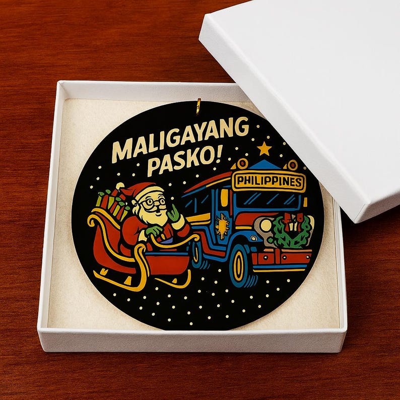 Filipino Holiday Ornament, Santa Sleigh Pulled by Jeepney, Maligayang ...