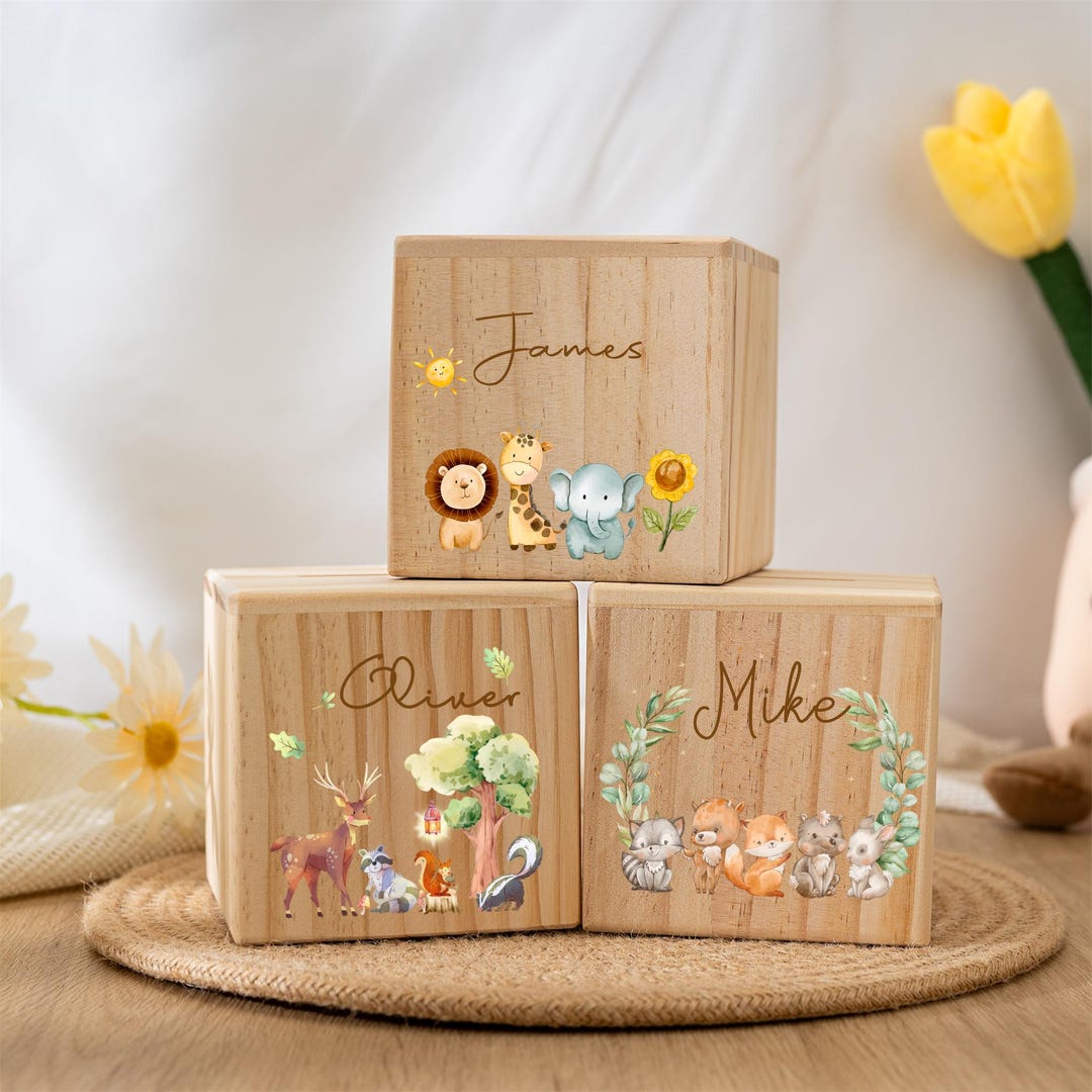Personalized Wooden Animal Piggy Bank for Kids, Cash Box for Child ...