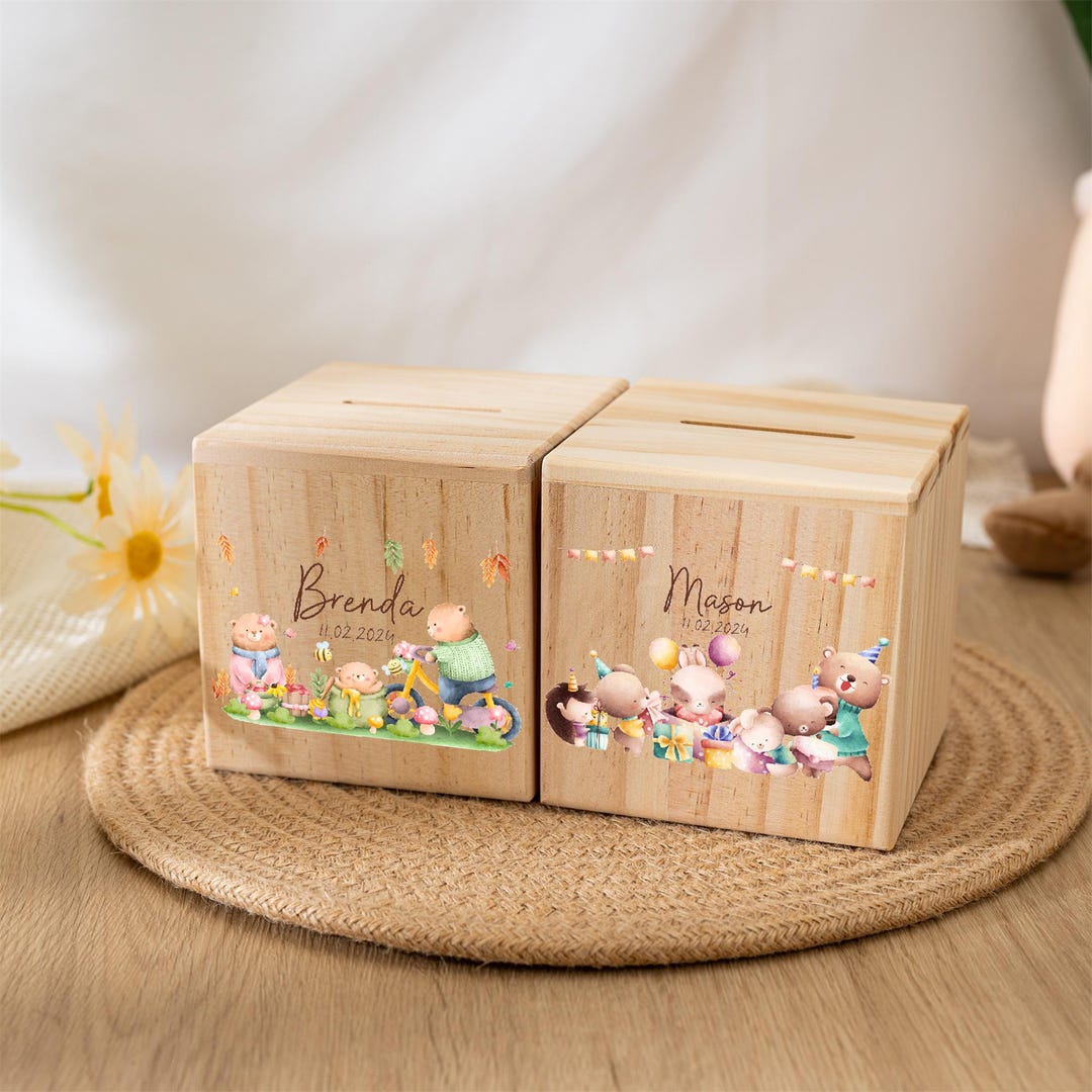 Personalized Wooden Animal Piggy Bank: Custom Nursery Decor - Etsy