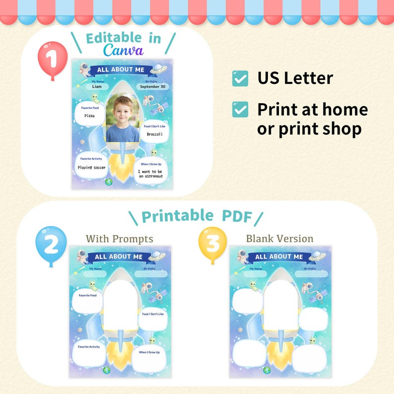 Editable & Printable All About Me Worksheet for Kids | Rocket Space ...