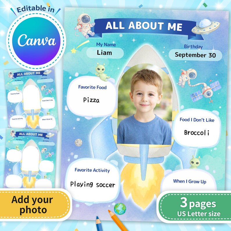 Editable & Printable All About Me Worksheet for Kids | Rocket Space ...