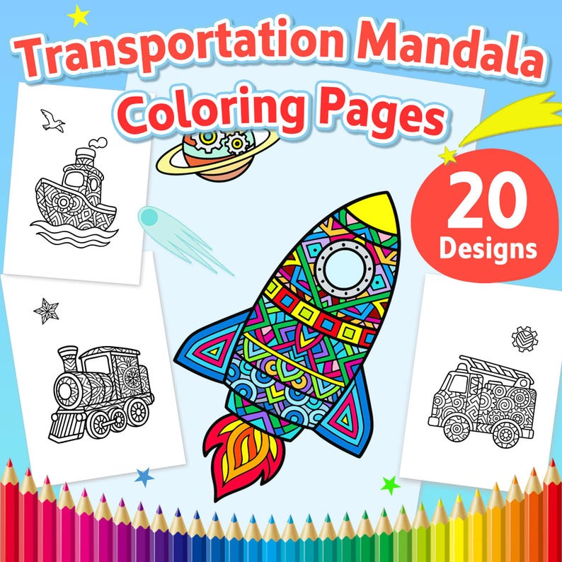 Transportation Mandala Coloring Pages – Printable Vehicle Coloring Set ...