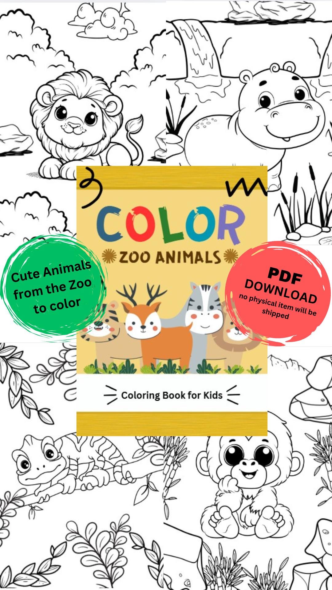 Cute Zoo Animals - Coloring Book for Kids - Etsy