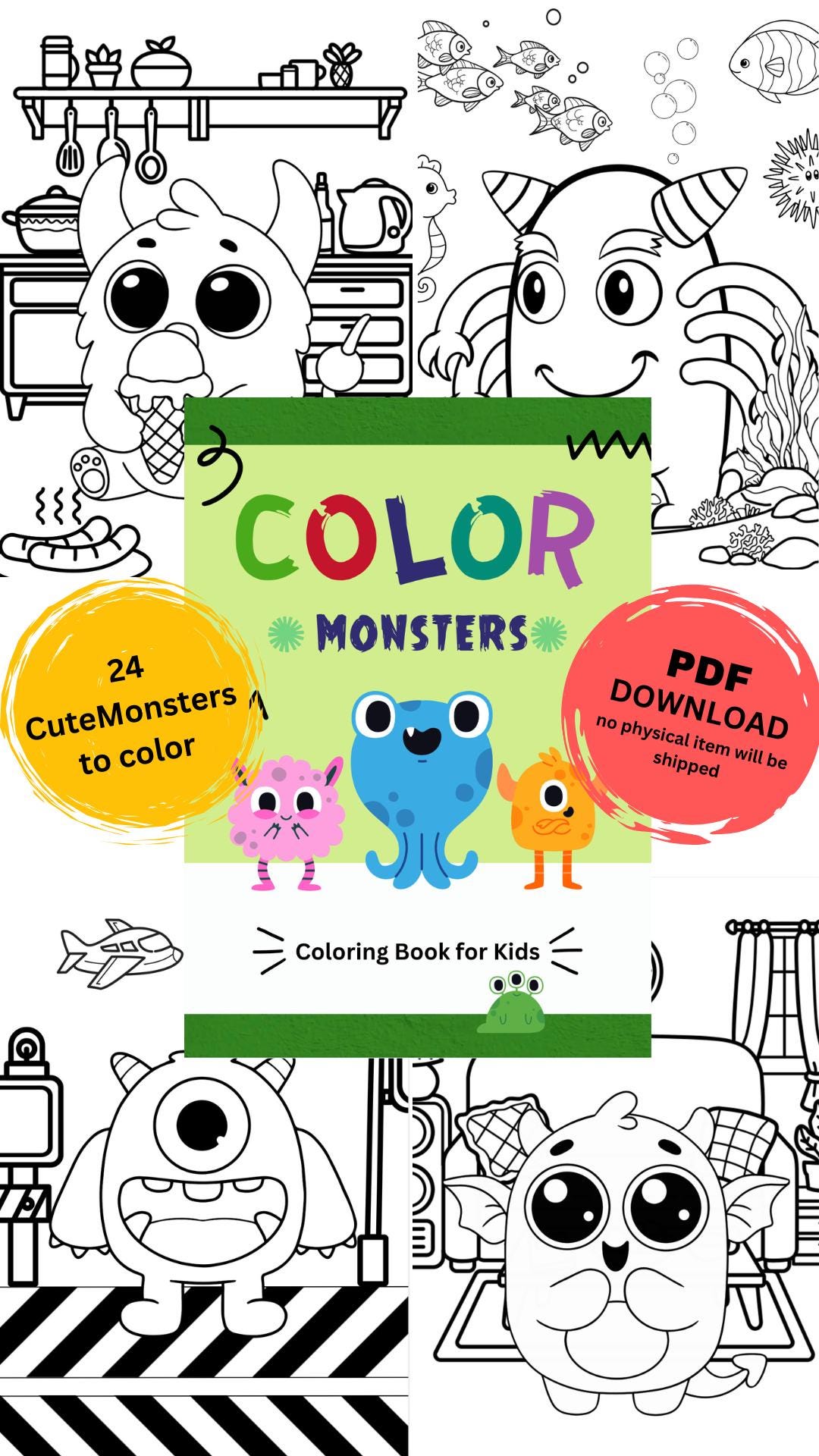Cute Monsters - Coloring Book for Kids - Etsy