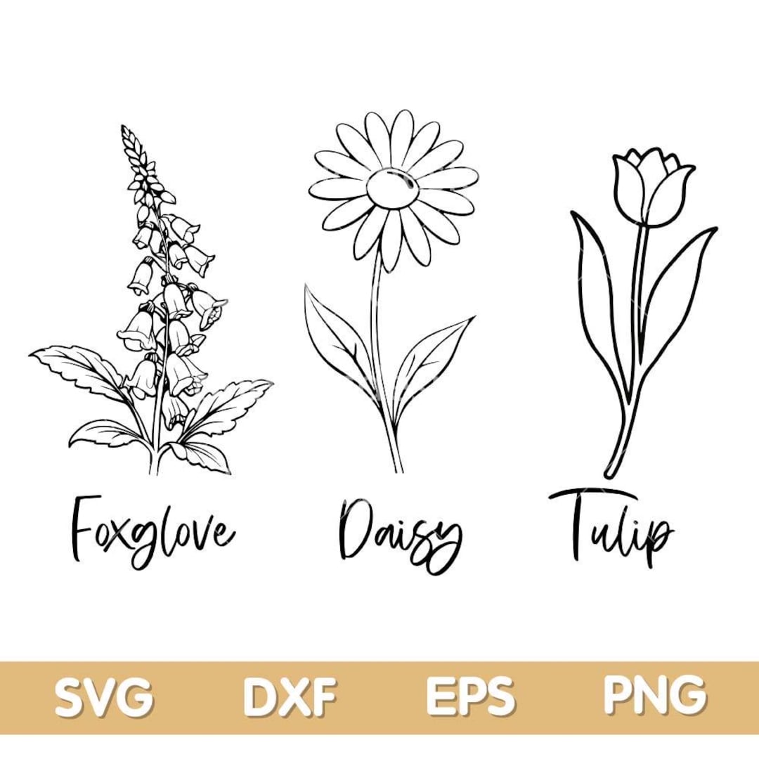 Foxglove Daisy Tulip Svg, Subtle FDT Silhouette Svg Png, Subtle Flower ...