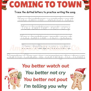 5 Pages Christmas Song Lyrics for Kids (printable) - Etsy