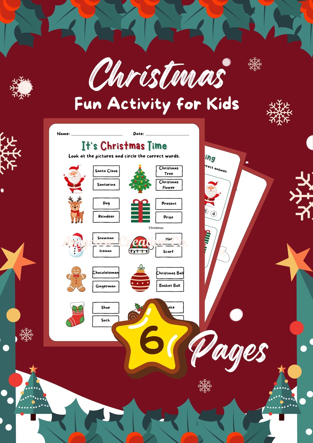 6 Pages Christmas Fun Activity for Kids (printable) - Etsy