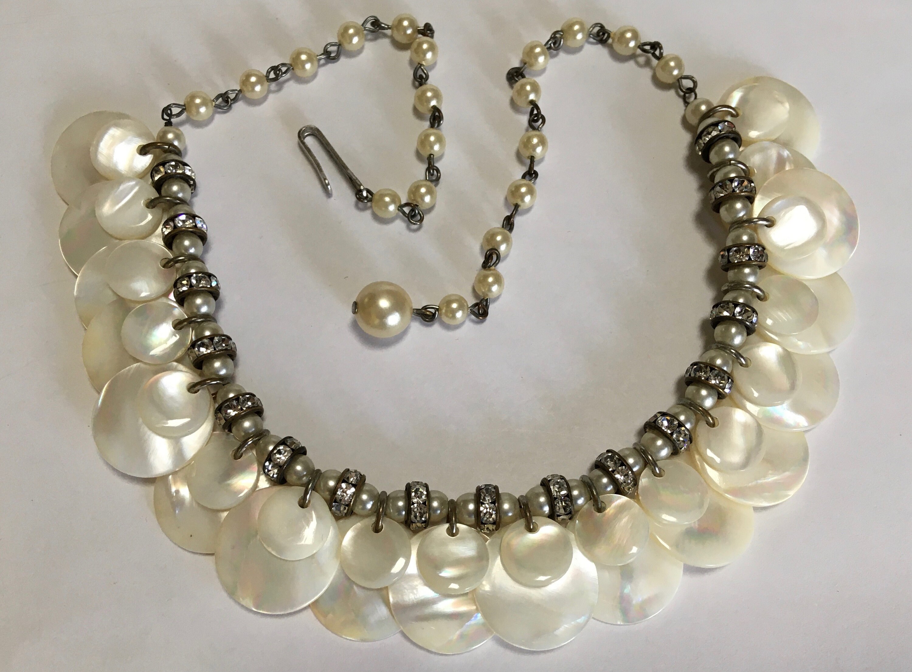 Layered MOP Shell Pearl Choker Necklace Crystal Rondelle & - Etsy