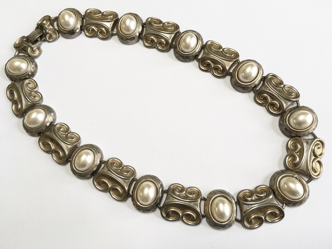 Ionic Scroll Necklace Textured Scrolls & Pearl Cabochon - Etsy