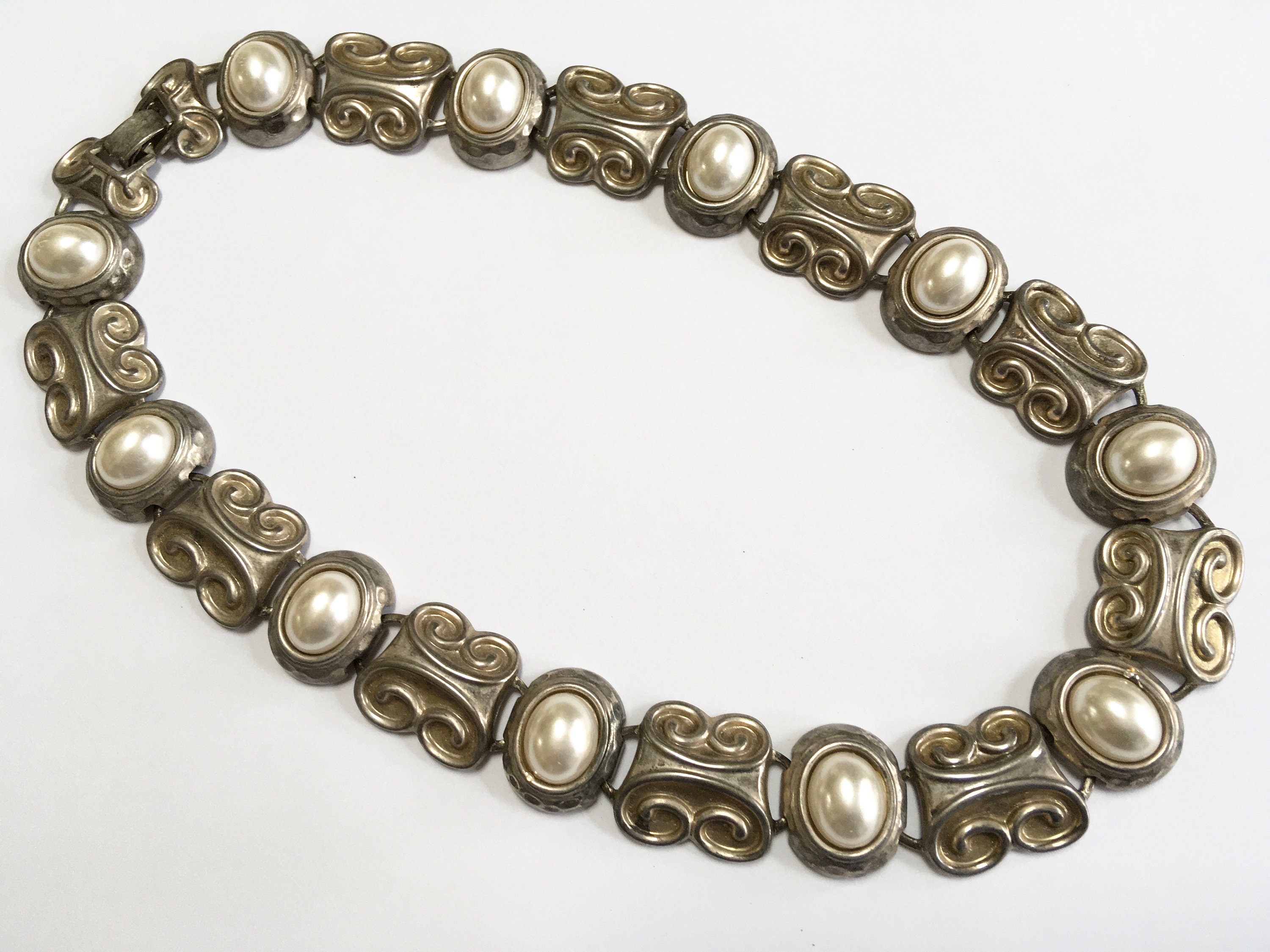 Ionic Scroll Necklace Textured Scrolls & Pearl Cabochon - Etsy