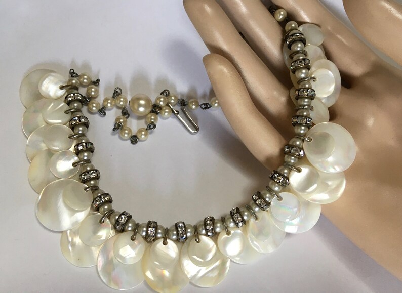 Layered MOP Shell Pearl Choker Necklace Crystal Rondelle & - Etsy