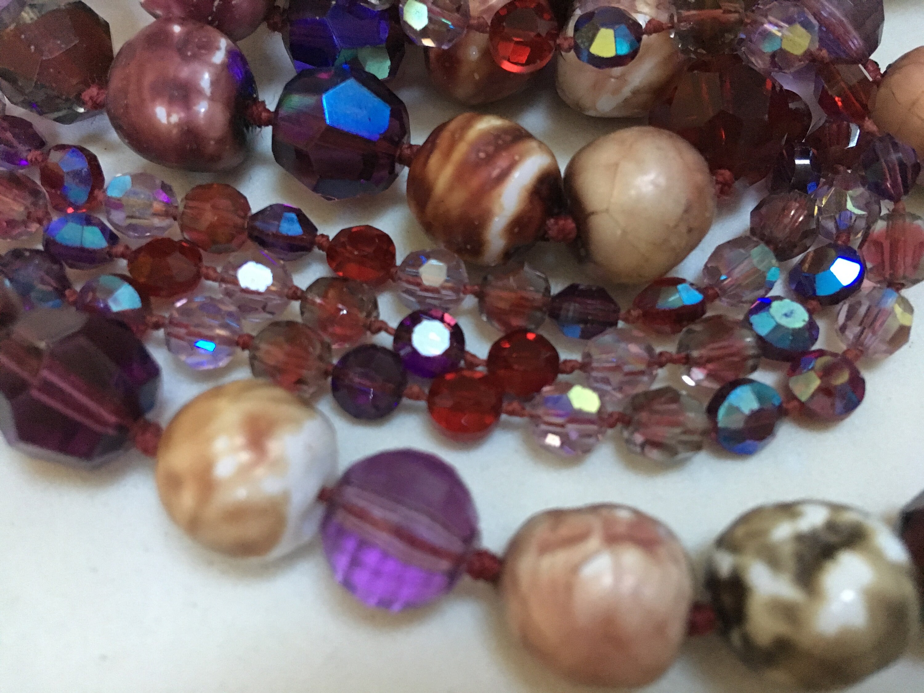 Multi Strand Crystal Art Glass Bead Necklace Purple Red | Etsy