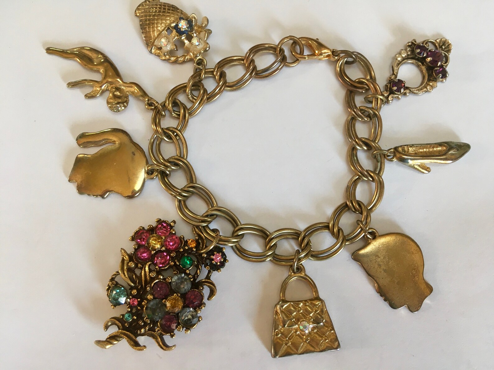 Floral Charm Bracelet Cherub Rhinestones Figural Charms - Etsy