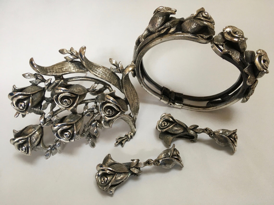 Tortolani Roses Parure Silver Tone Pewter Rose Jewelry - Etsy