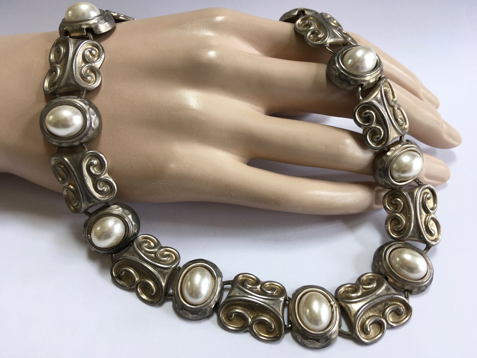 Ionic Scroll Necklace Textured Scrolls & Pearl Cabochon - Etsy