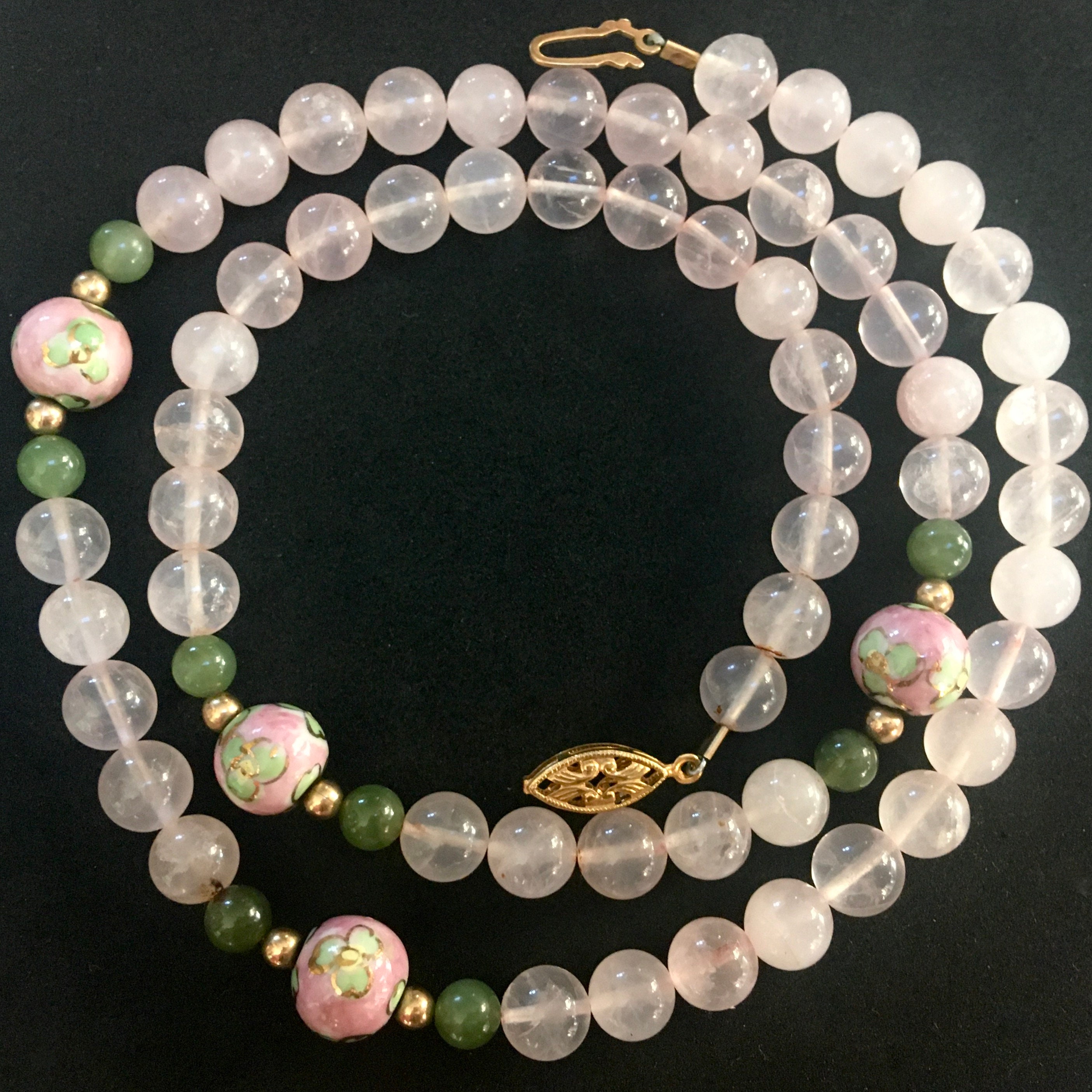Rose Quartz Jade Bead Necklace Natural Pink Stone & Hand Painted ...