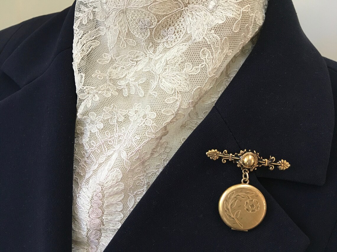 WINARD Gold Filled Locket Lapel Pin Floral Etched Double Photo 1/20 12K ...