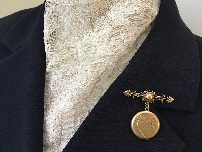 WINARD Gold Filled Locket Lapel Pin Floral Etched Double Photo 1/20 12K ...