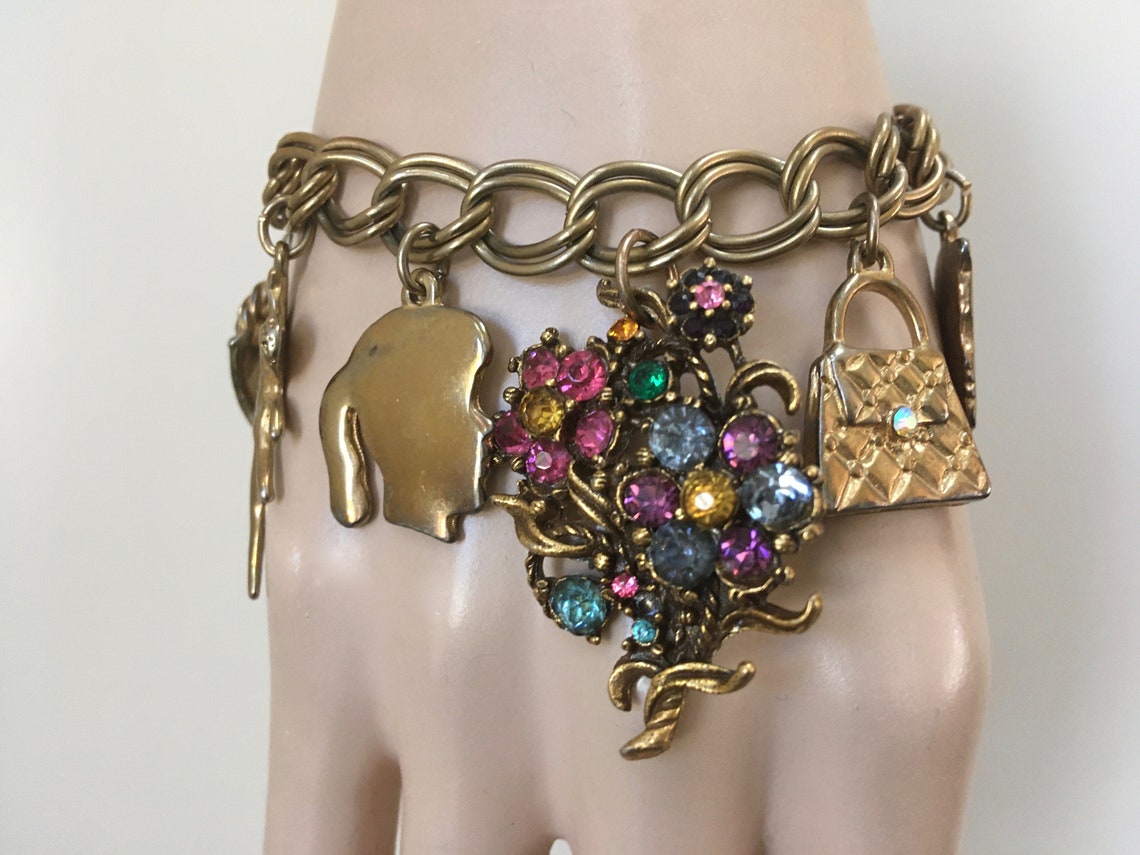 Floral Charm Bracelet Cherub Rhinestones Figural Charms - Etsy