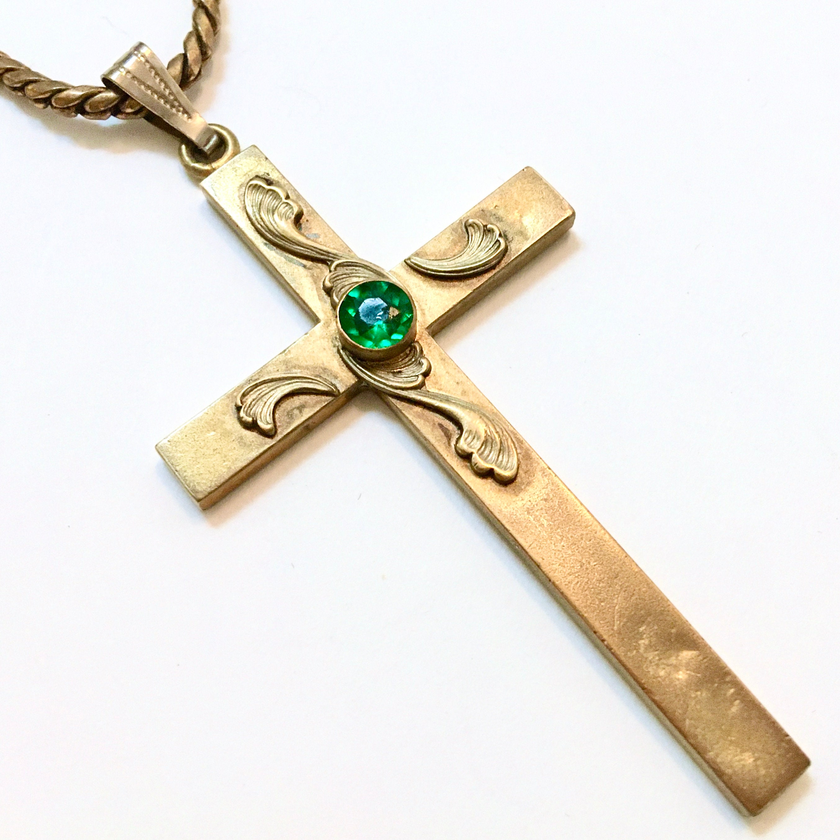 Large Antique Cross Pendant Beautiful Gilt Brass Floral Decoration ...