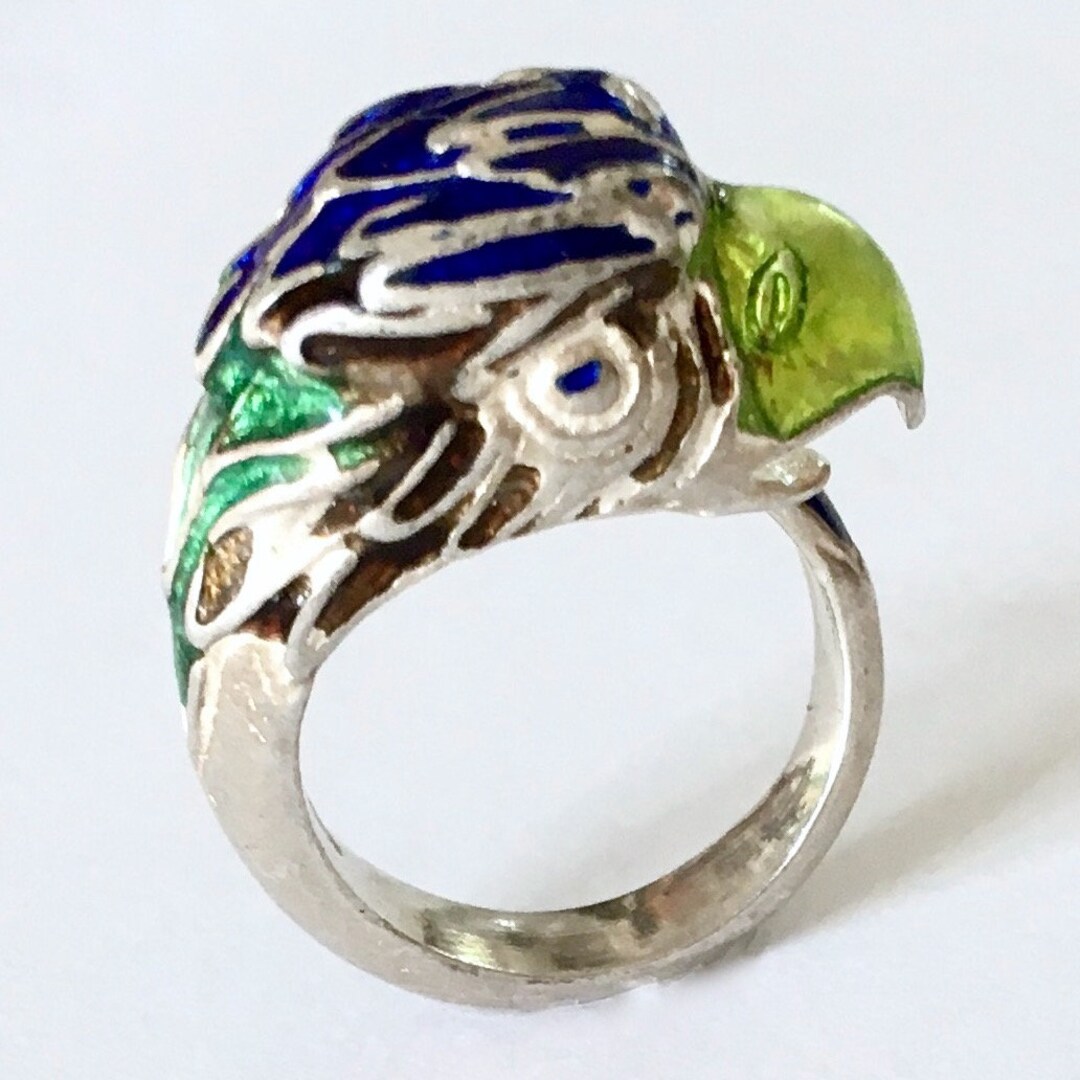 Parrot Ring Colorful Enamel Silver Figural Jungle Bird 925 - Etsy