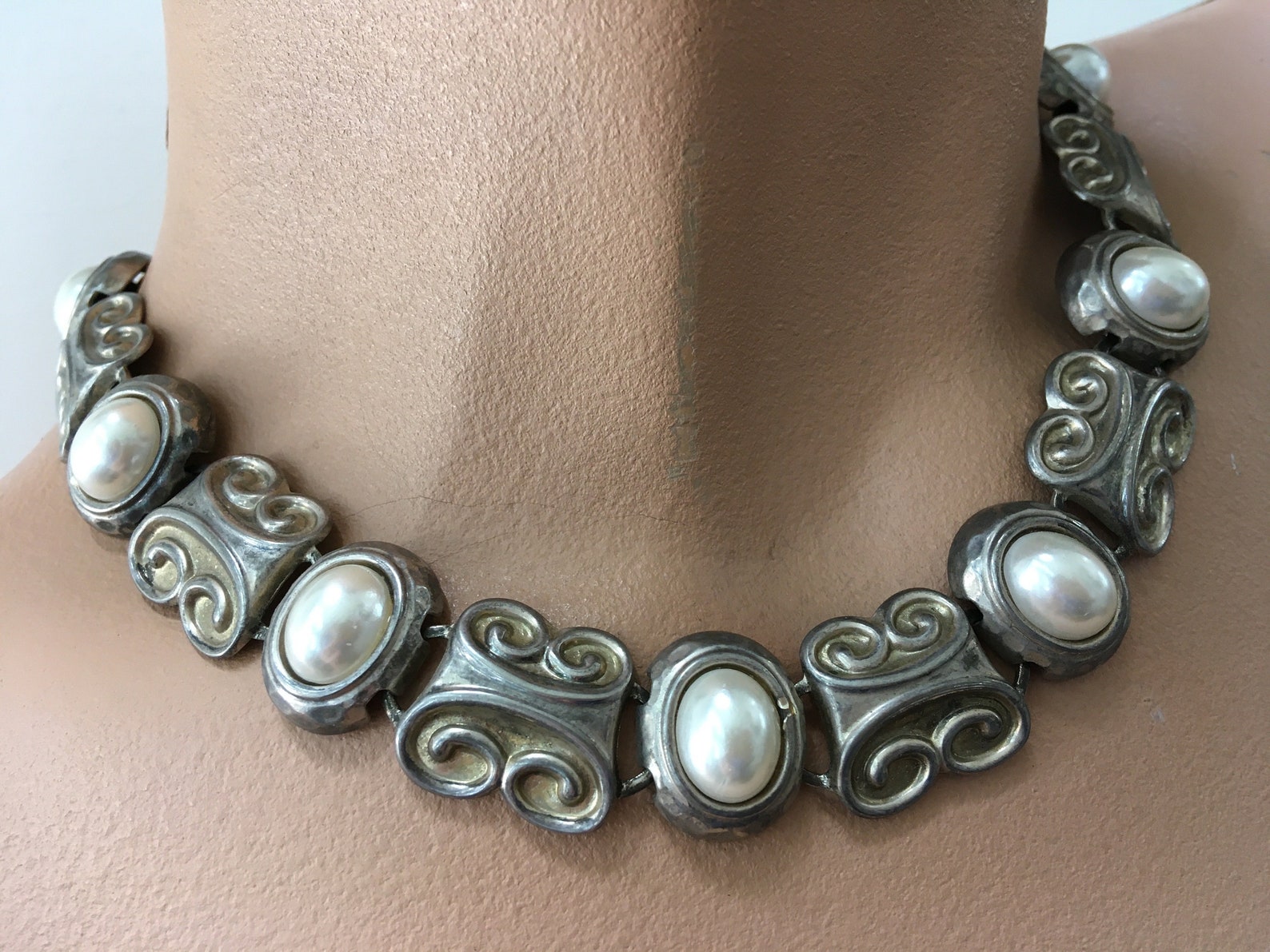 Ionic Scroll Necklace Textured Scrolls & Pearl Cabochon - Etsy