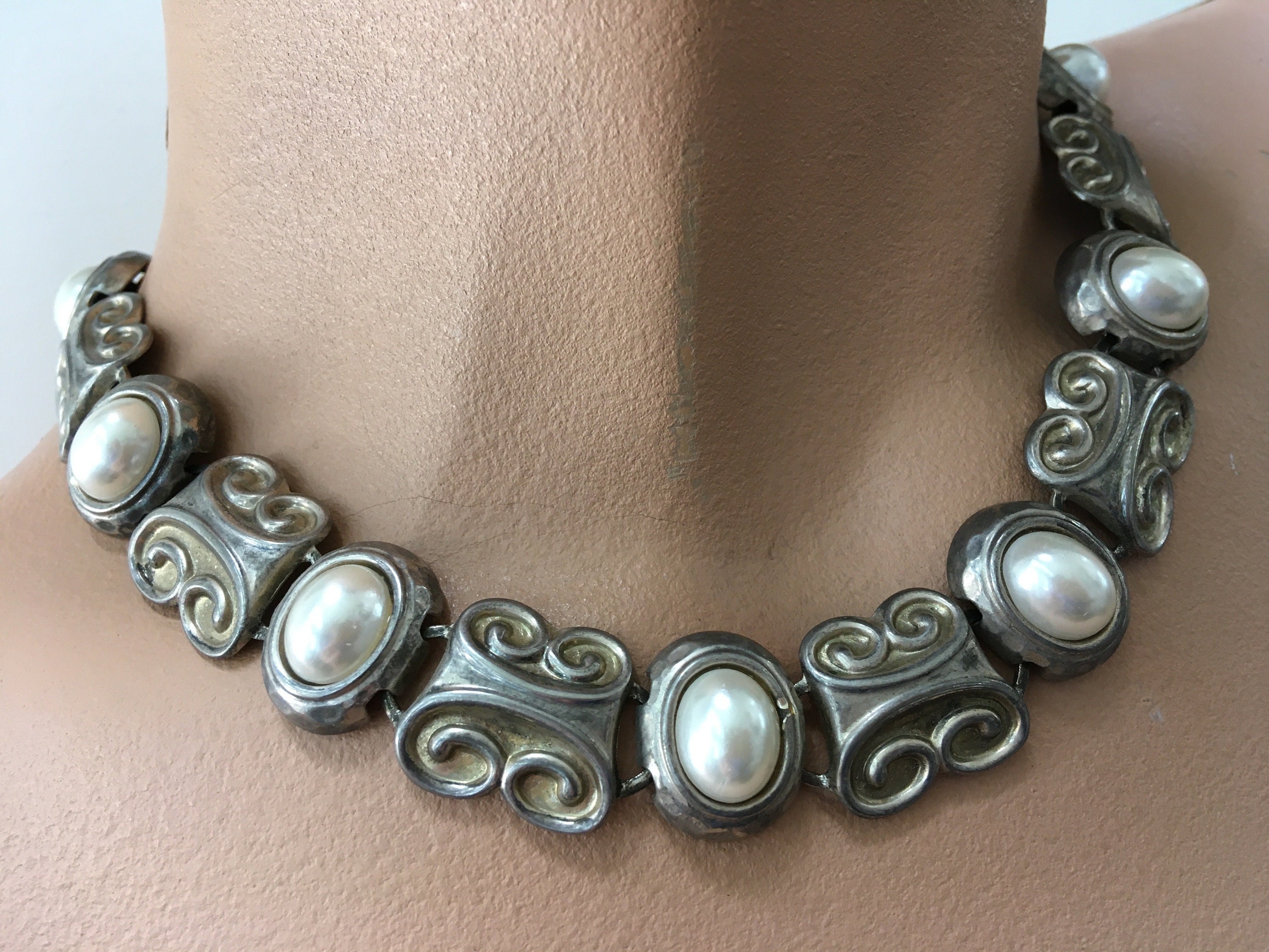 Ionic Scroll Necklace Textured Scrolls & Pearl Cabochon - Etsy