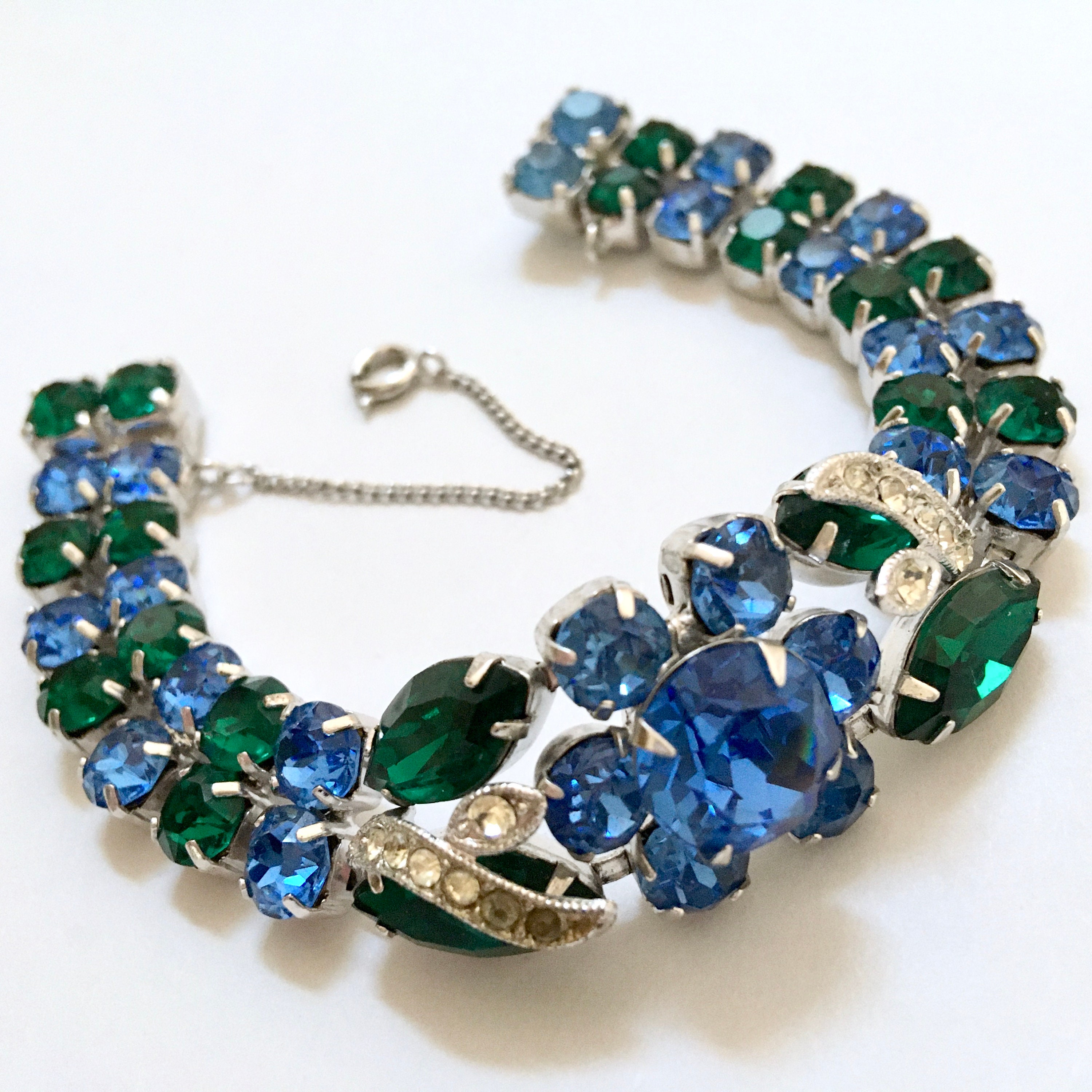 Eisenberg Ice Royal Blue & Emerald Green Rhinestone Bracelet Layered ...