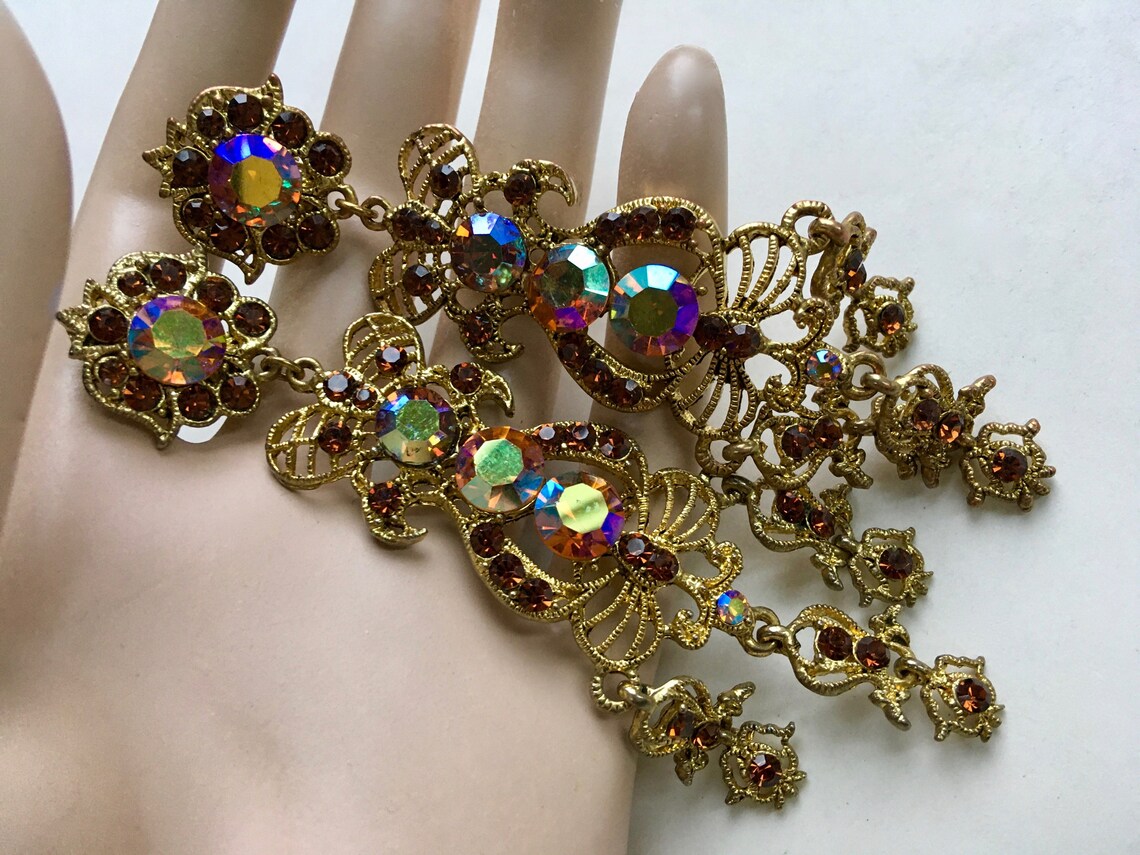 Chandelier Earrings Long Filigree AB Crystal Dangles Large - Etsy