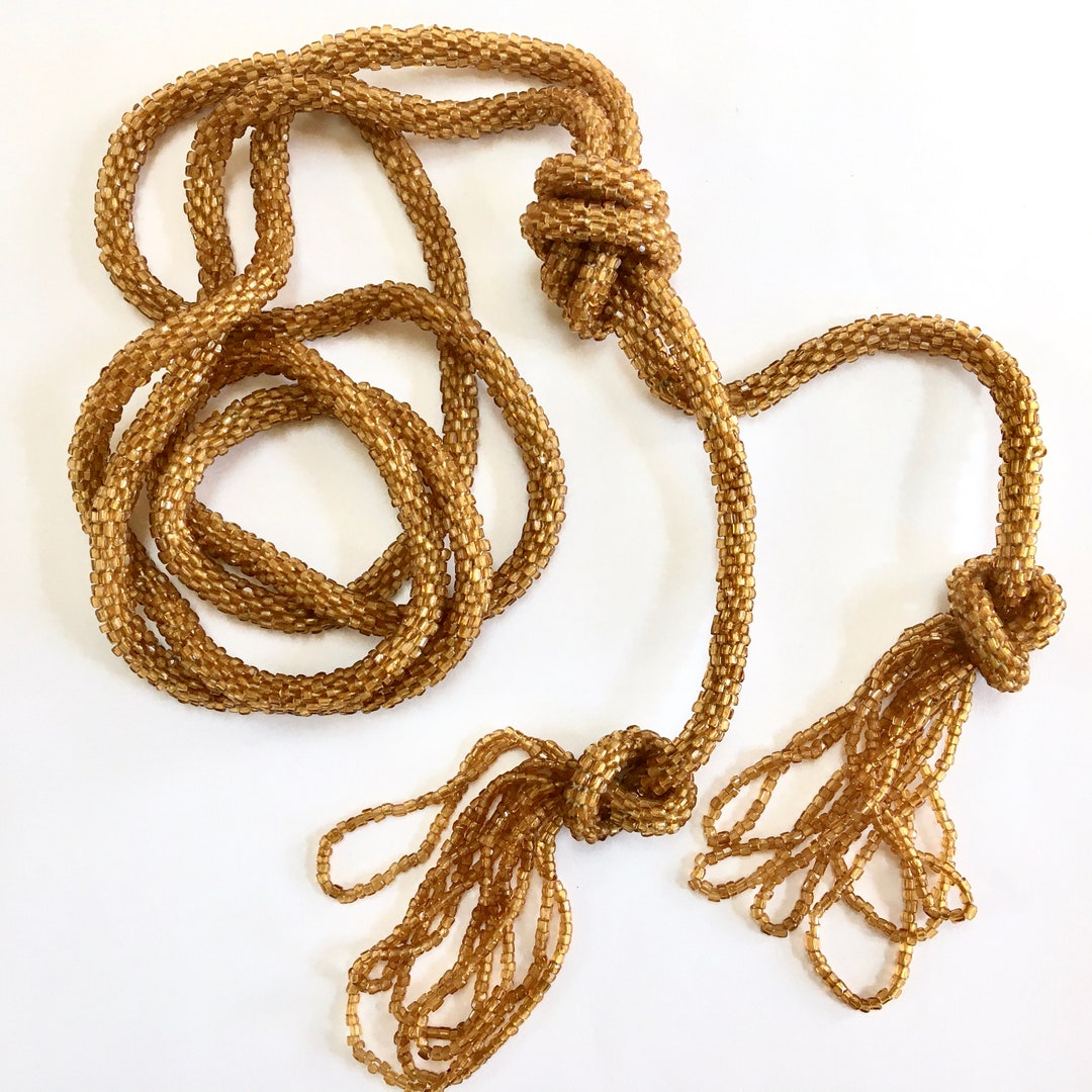 Art Deco Rope Long Lariat Flapper Necklace With Tassels Honey Topaz ...