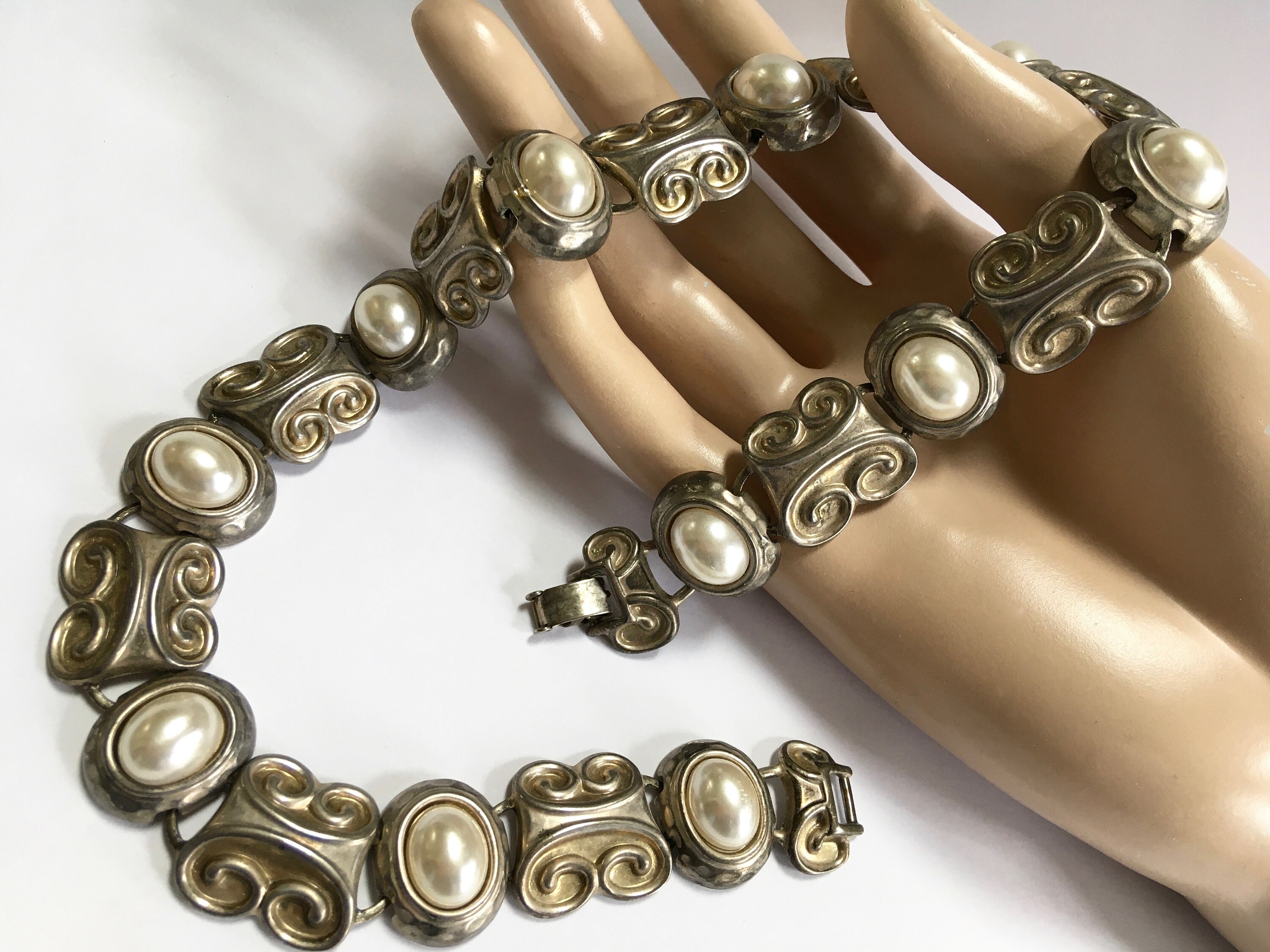 Ionic Scroll Necklace Textured Scrolls & Pearl Cabochon - Etsy