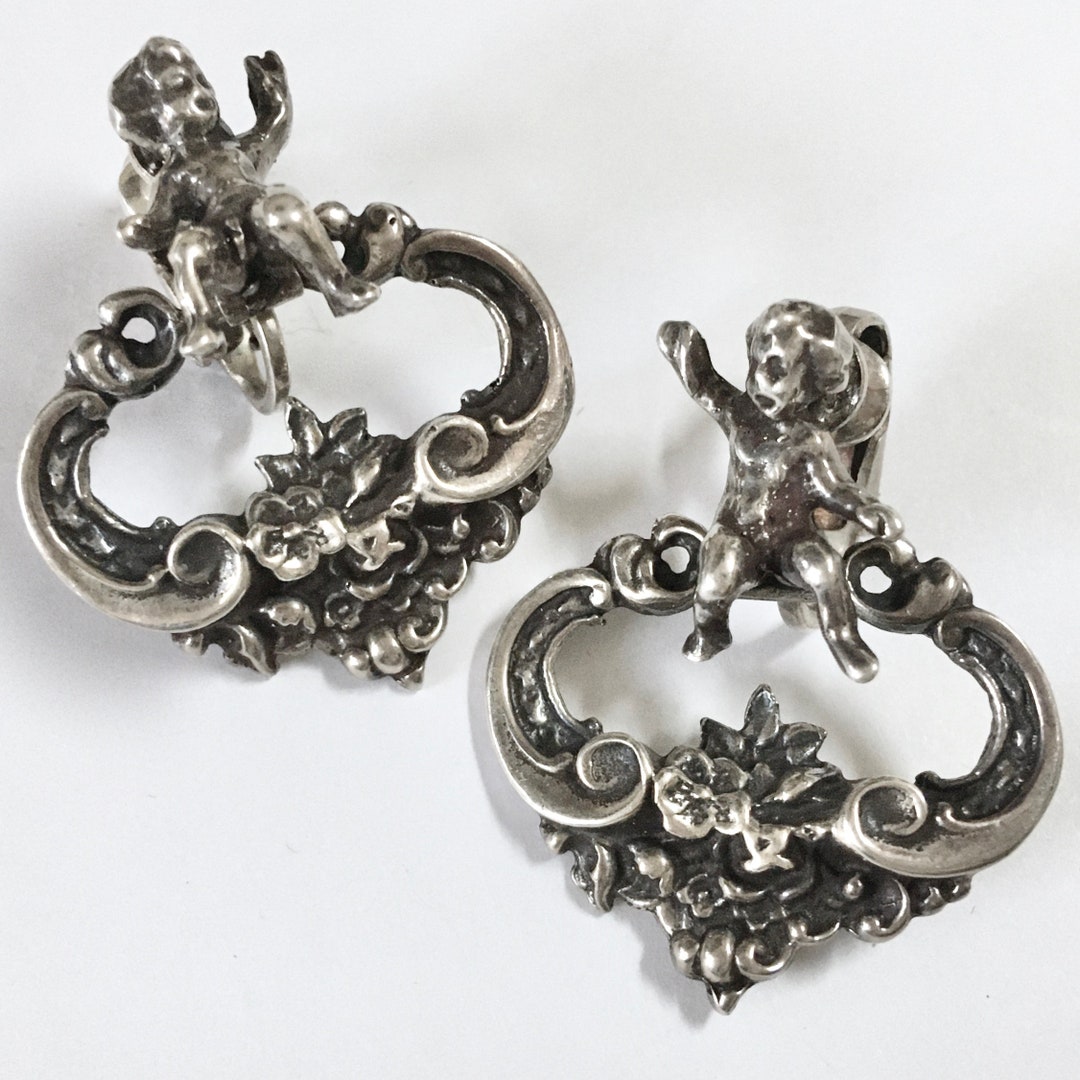 Cini Cherub Dangle Clip on Earrings Putti Door Knocker Hoops Guglielmo ...