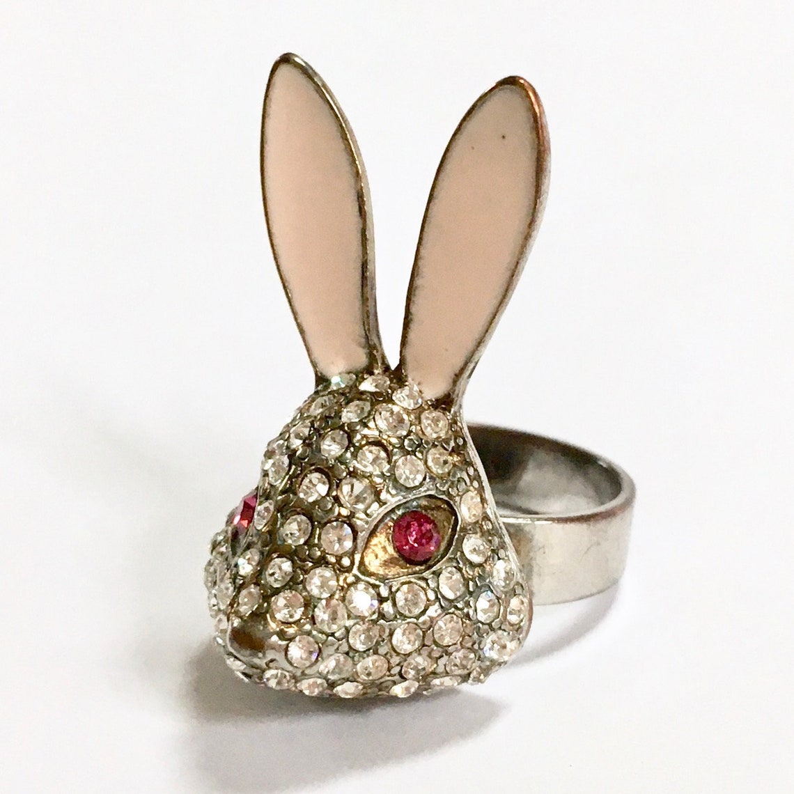 Crystal Rhinestone Pink Enamel Rabbit Ring Novelty Jeweled - Etsy