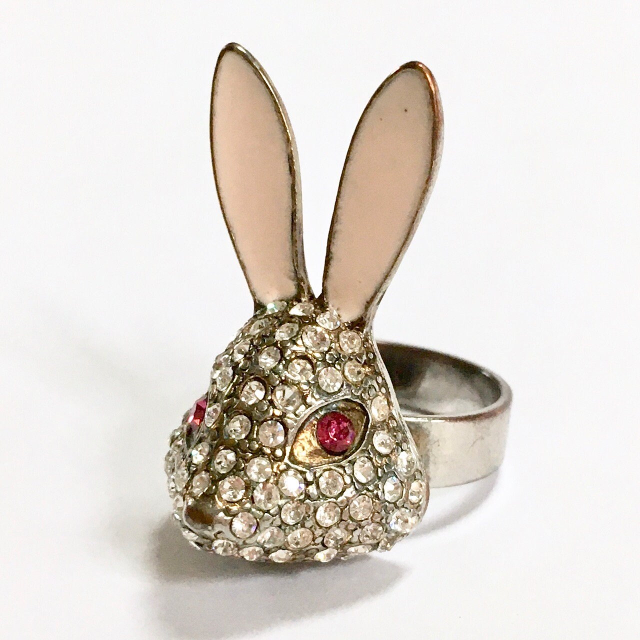 Crystal Rhinestone Pink Enamel Rabbit Ring Novelty Jeweled - Etsy
