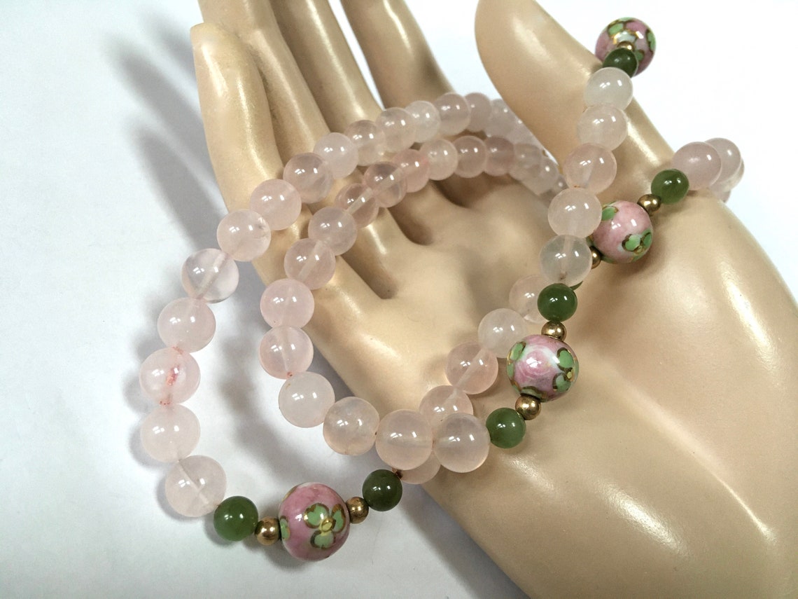 Rose Quartz Jade Bead Necklace Natural Pink Stone & Hand | Etsy