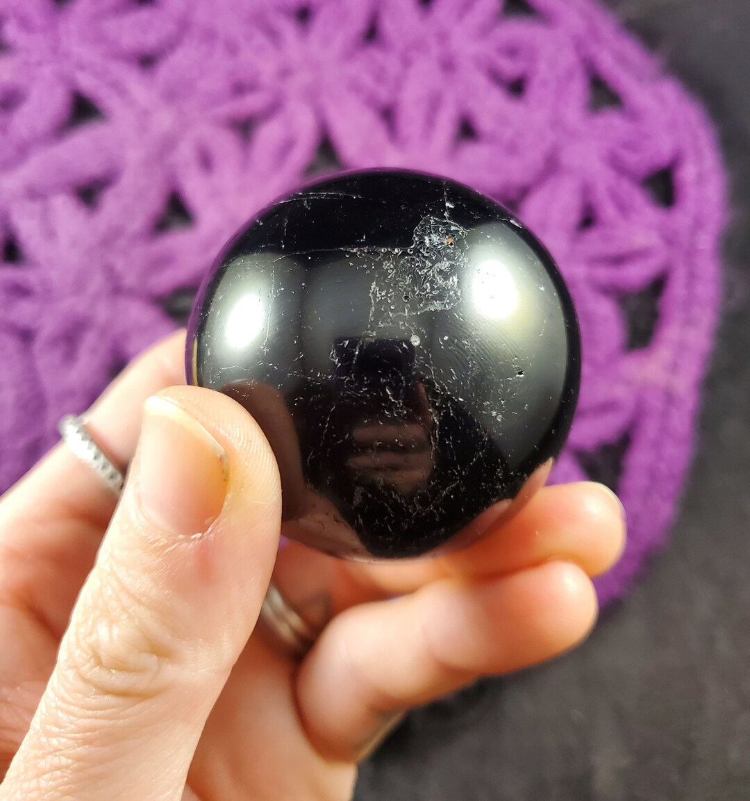 Black Tourmaline Sphere 45mm Crystal Ball Stone Polished Marble Natural ...