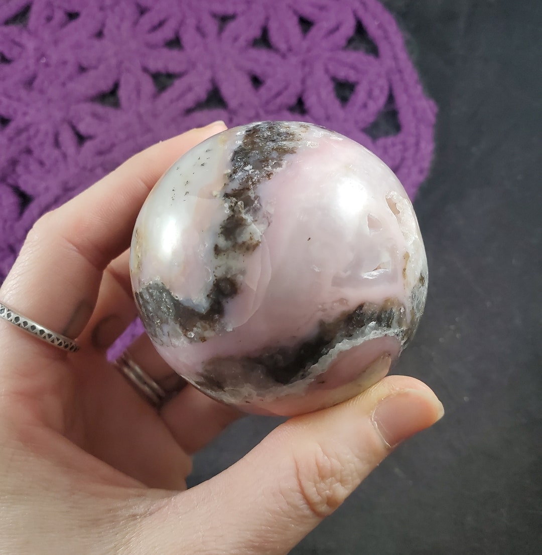 Pink Opal Sphere Crystal Ball Stones 60mm Carved Crystals Polished ...