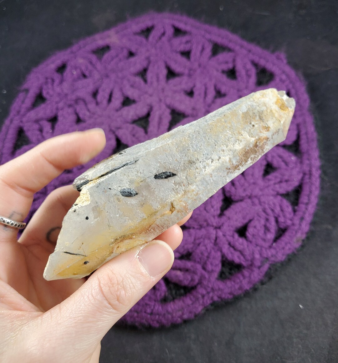 Erongo Iron Stained Quartz Point With Black Tourmaline Crystal Laser ...