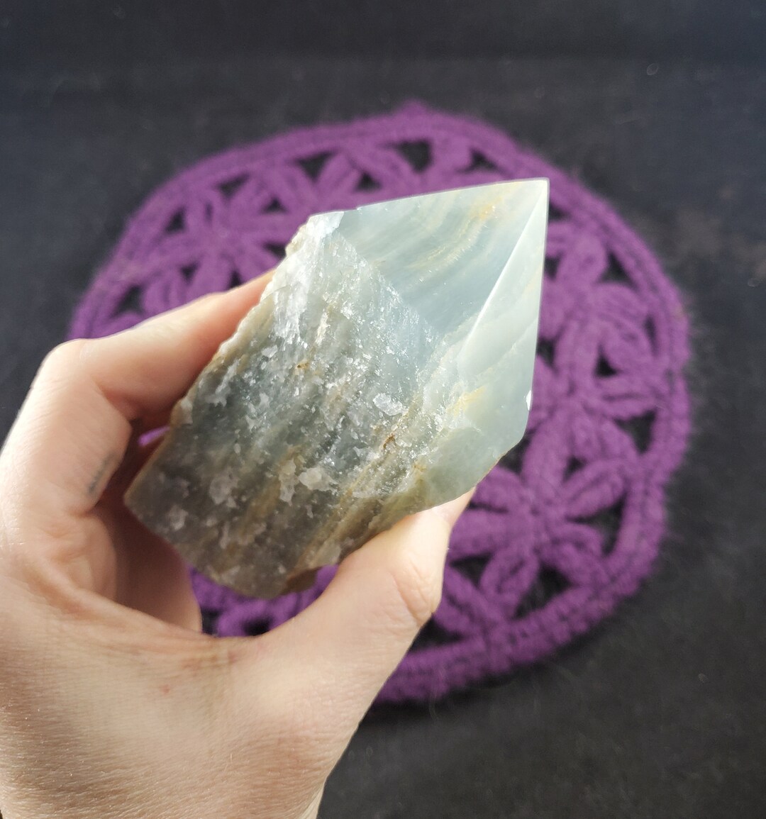 Aquatine Lemurian Calcite Top Polished Crystal Point Stones Crystals ...