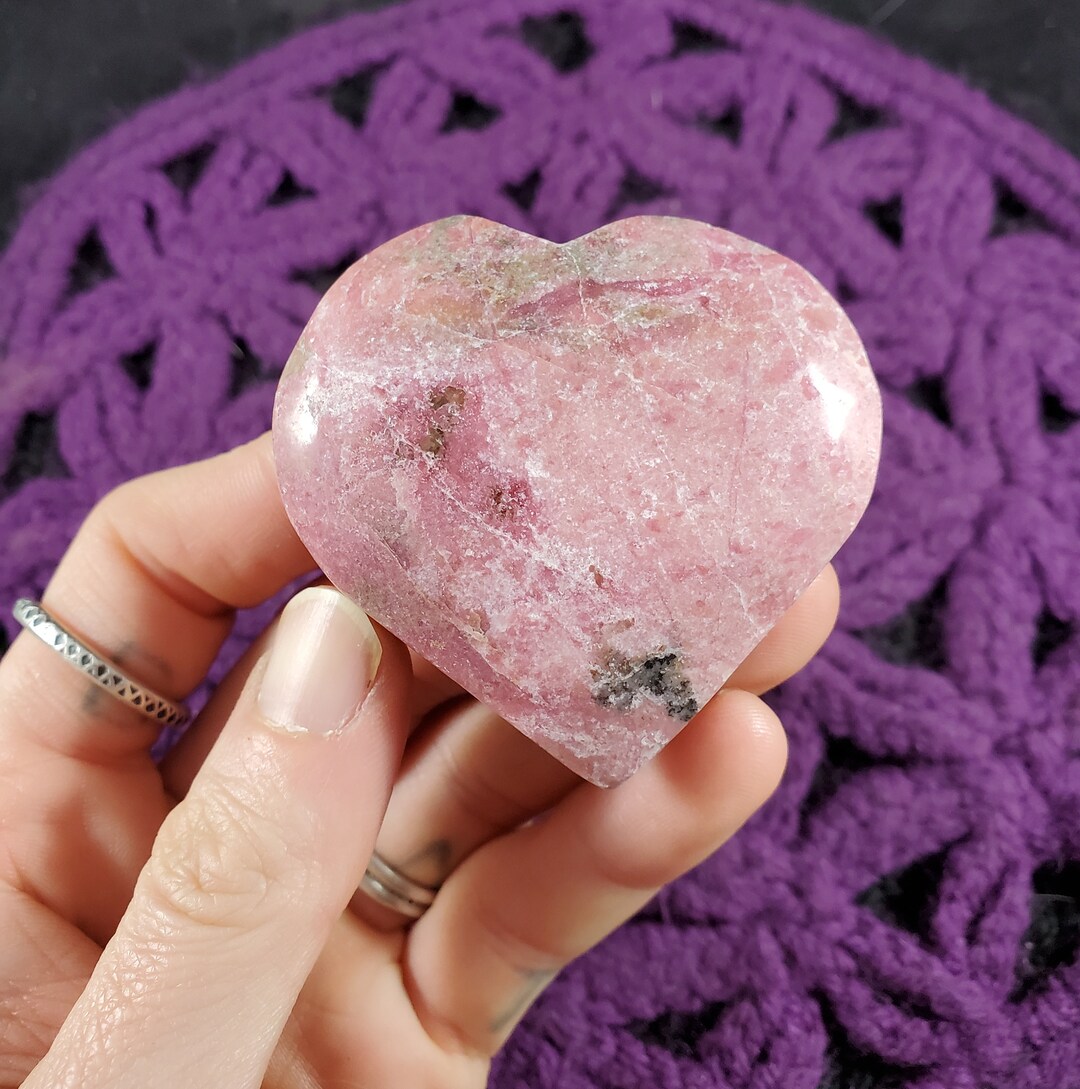 Pink Rhodonite Heart Shaped Stone Crystal Polished Love Pink Heart ...