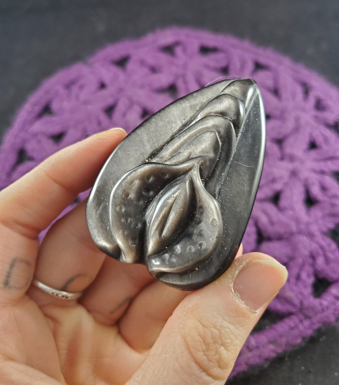 Silver Sheen Obsidian Yoni Carving Crystal Polished Stones Female ...
