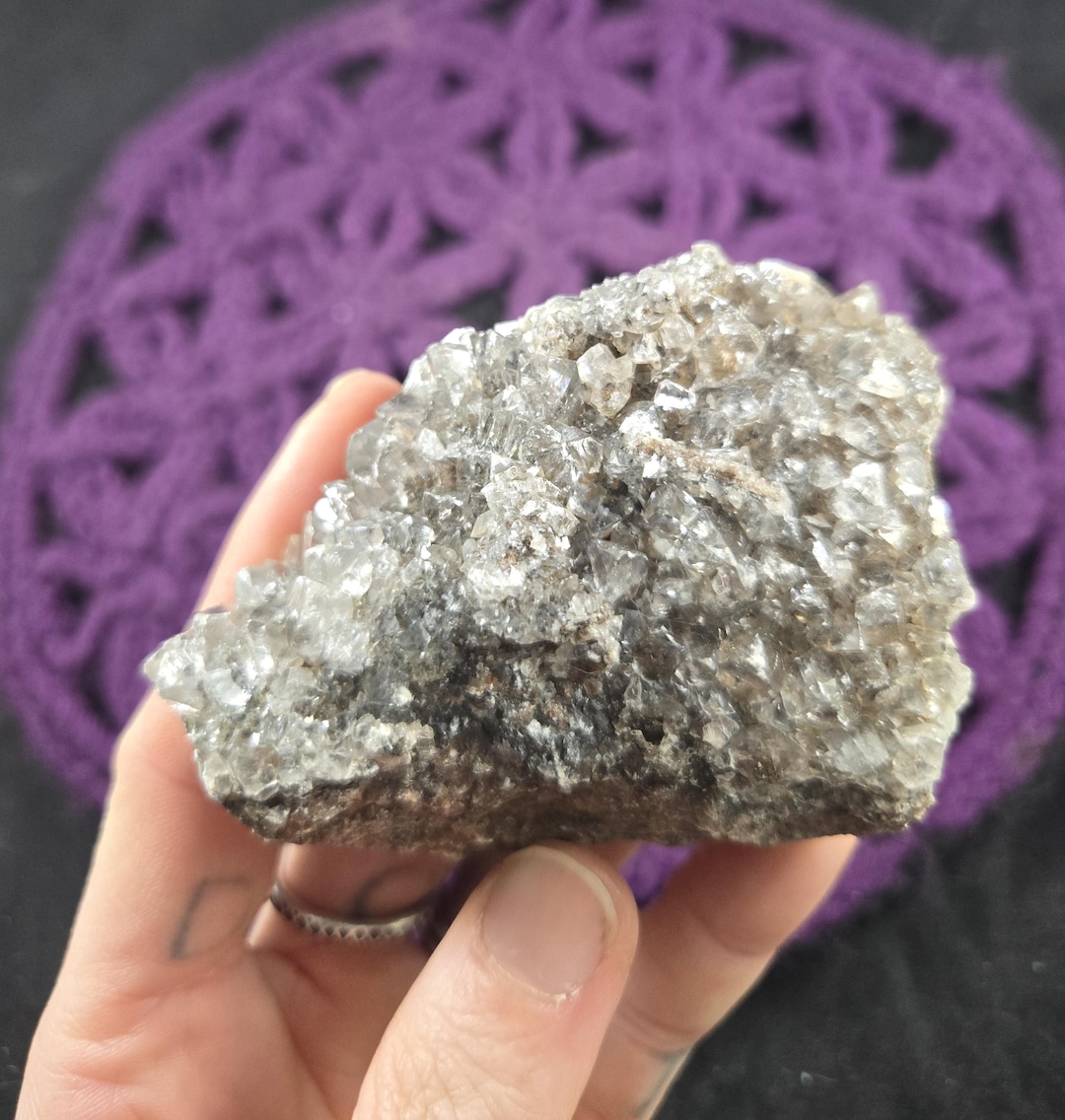 Druzy Calcite Crystal Cluster on Matrix Natural Stones Crystals White ...