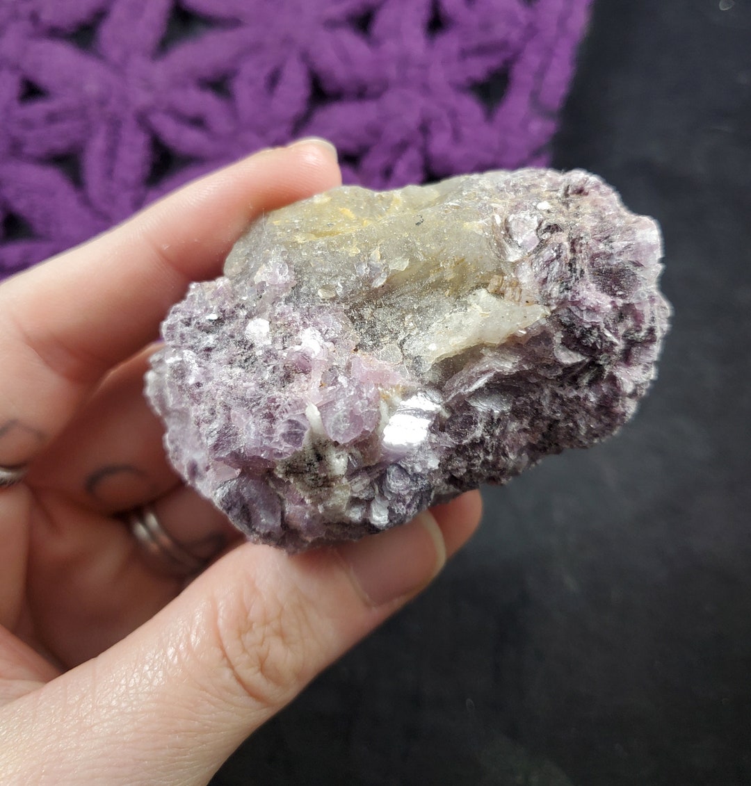 Lepidolite on Quartz Raw Crystal Rough Stones Brazil Purple Mica ...
