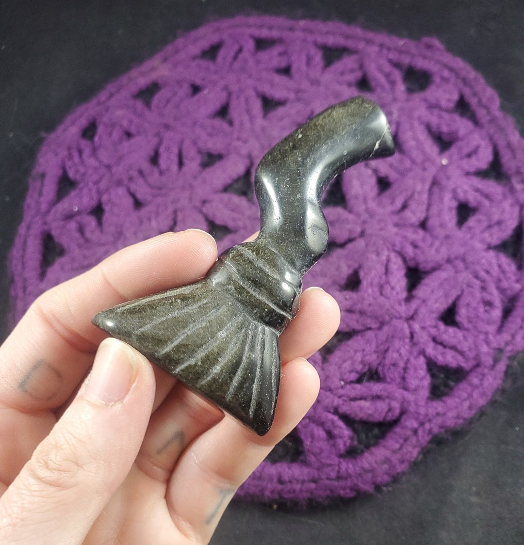 Gold Sheen Obsidian Broom Carving Self Standing Crystals Magick Witches ...